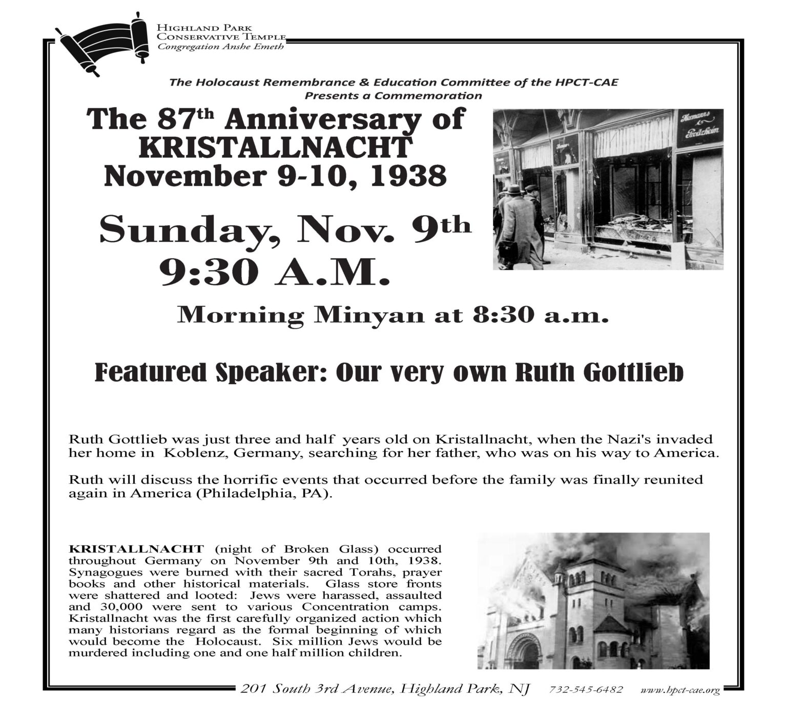Kristallnacht Commemoration | Highland Park Conservative Temple ...